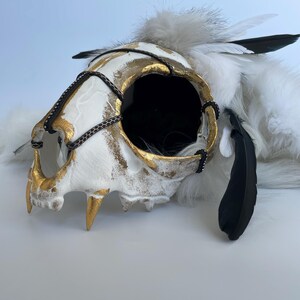 Shaman Fursuit Head Premade, Tribal Bone Mask With Feathers, Faux Fur ...