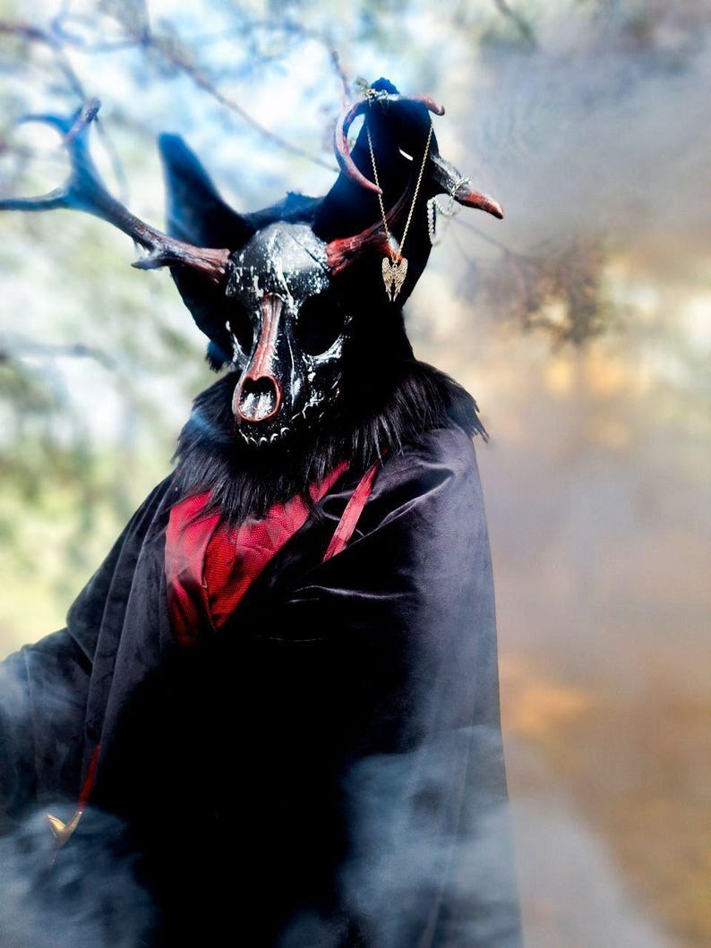 Wendigo Mask With Removable Horns and Cloak, Premade Head, Tribal Bone ...