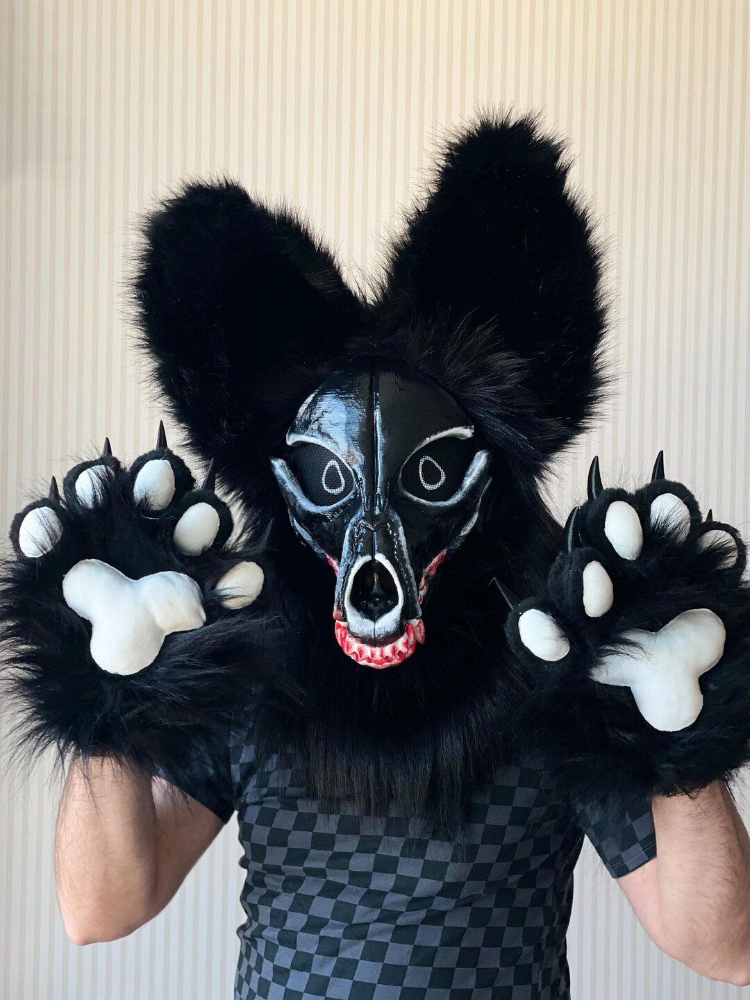 Werewolf Scary Fursuit Partial Head Paws Tail Set With Bloody Teeth ...