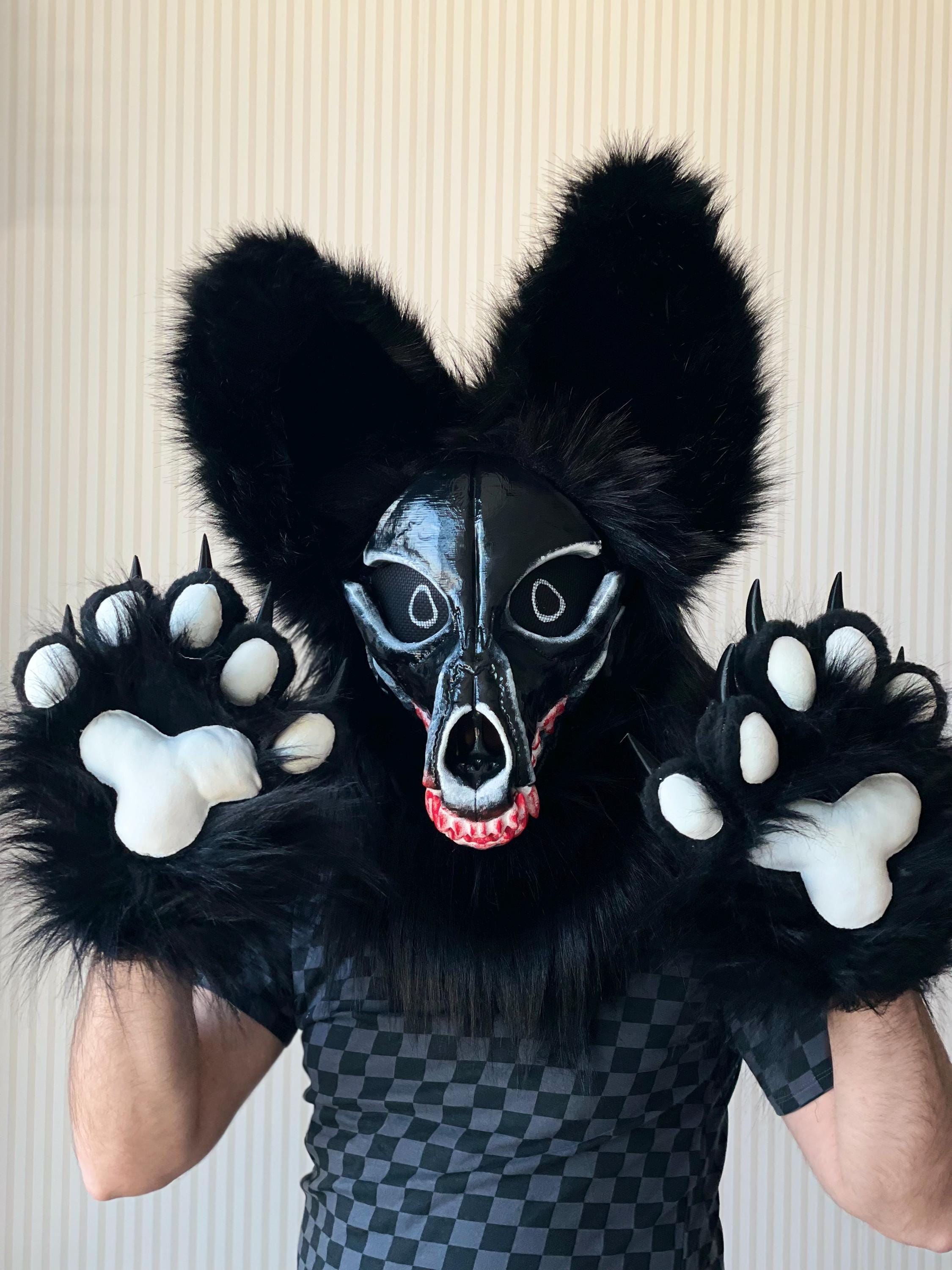 Werewolf Scary Fursuit Partial Head Paws Tail Set With Bloody Teeth ...