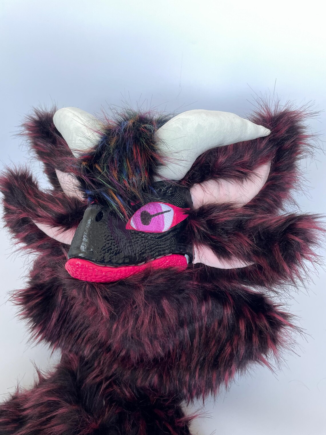 Furry Dino Fursuit Head, Dark Purple Mask With Movable Jaw, 4 Ears and ...