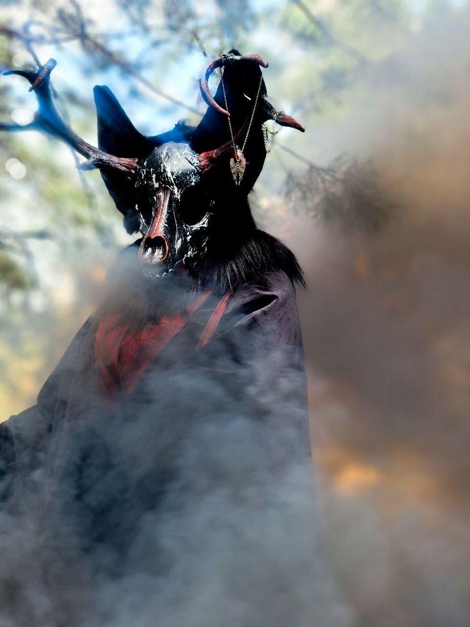 Wendigo Mask With Removable Horns and Cloak, Premade Head, Tribal Bone ...