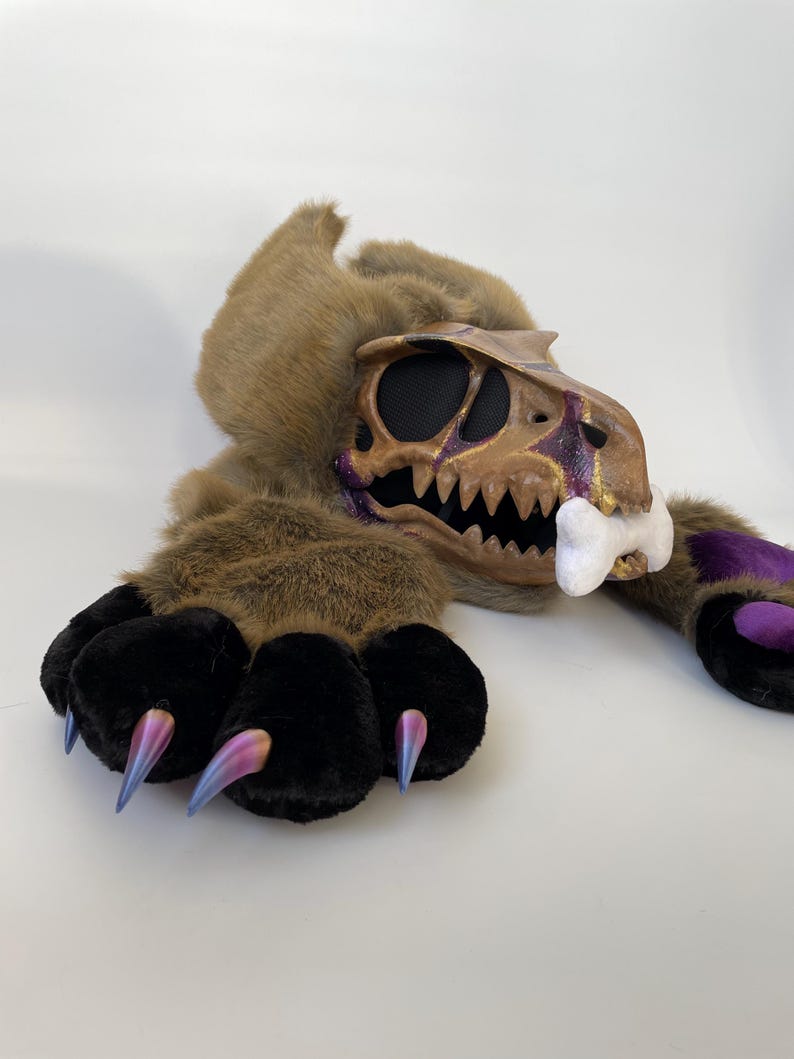 Brown and Black Skullraptor Fursuit Head With Movable Jaw, Paws With ...