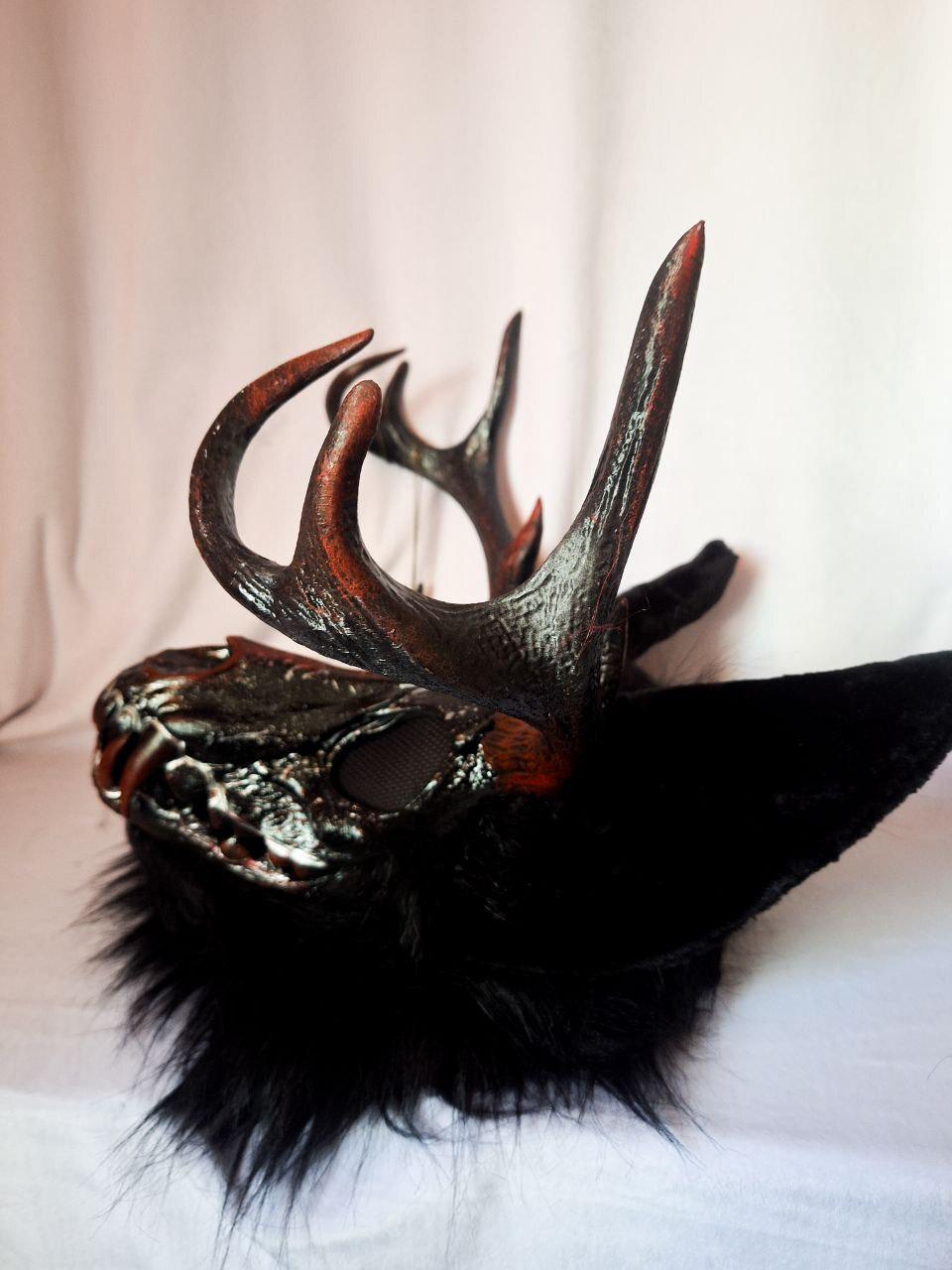 Wendigo Mask With Removable Horns and Cloak, Premade Head, Tribal Bone ...