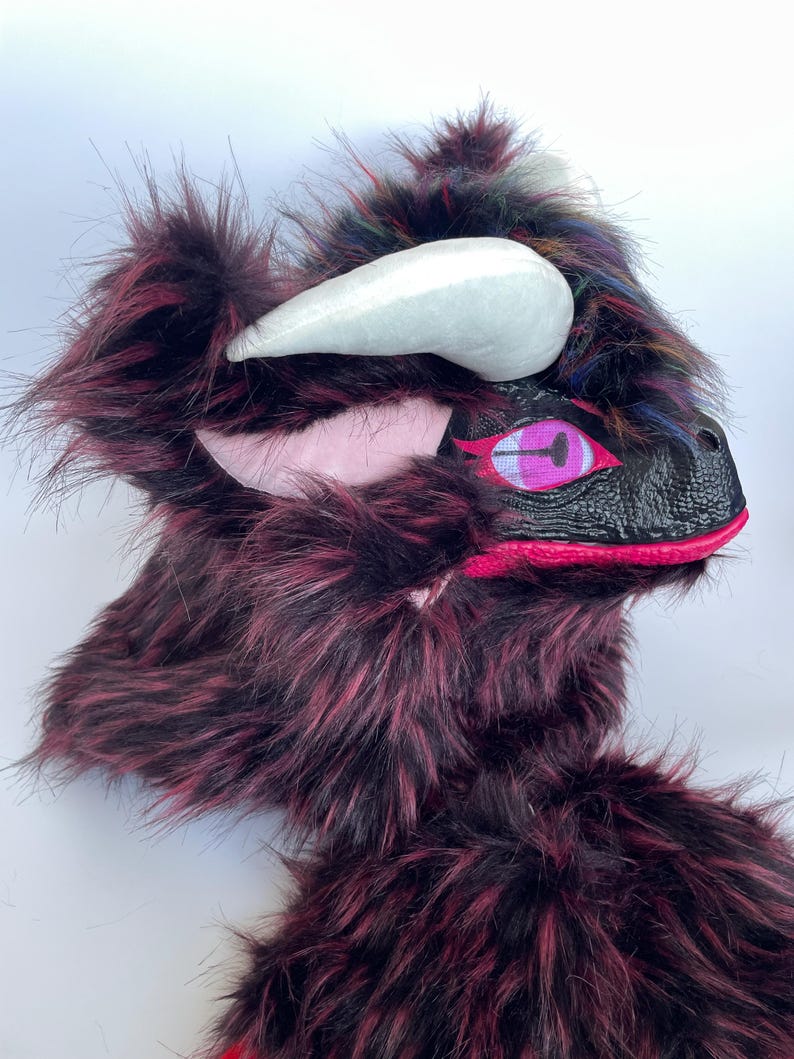 Furry Dino Fursuit Head, Dark Purple Mask With Movable Jaw, 4 Ears and ...