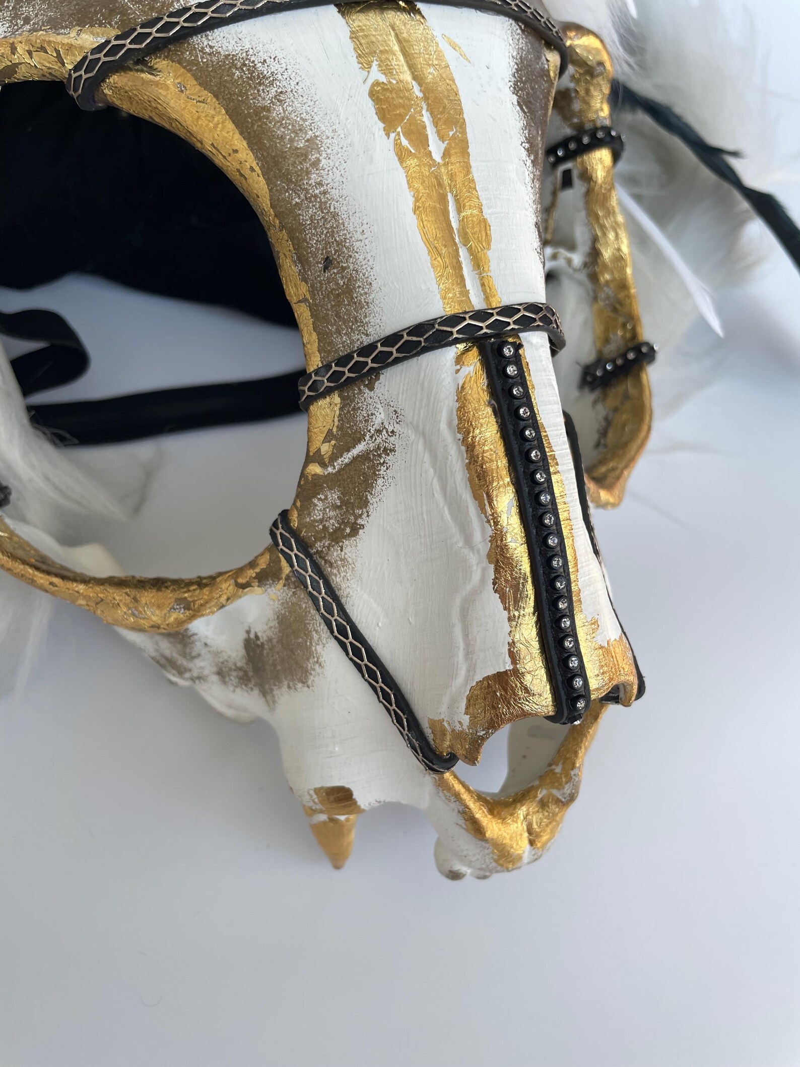 Shaman Fursuit Head Premade, Tribal Bone Mask With Feathers, Faux Fur ...
