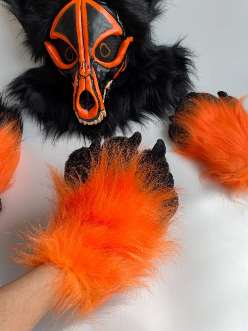 Black Orange Skulldog Fursuit Partial | Werewolf Fursuit Head Premade ...
