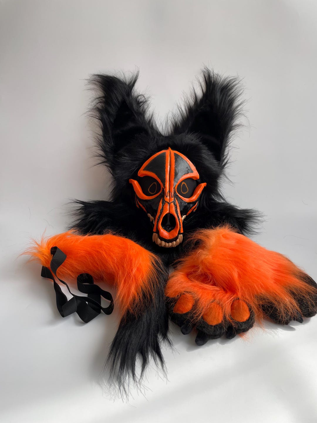 Scary Skulldog Fursuit Set With Movable Jaw, Black Orange Wendigo Head ...