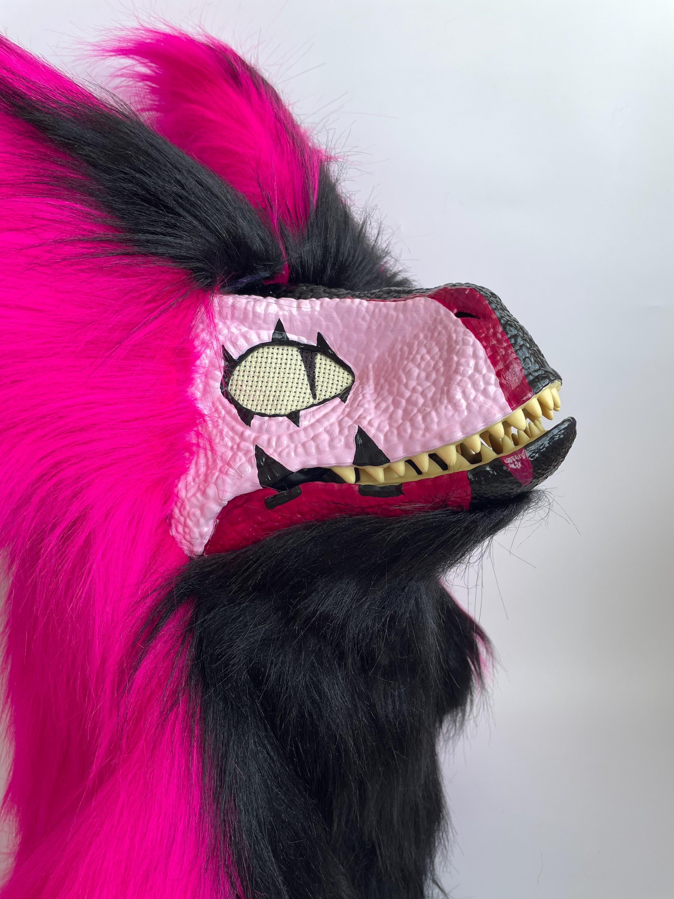 Premade Dino Fursuit Head With Paws and Tail, Pink and Black Design ...