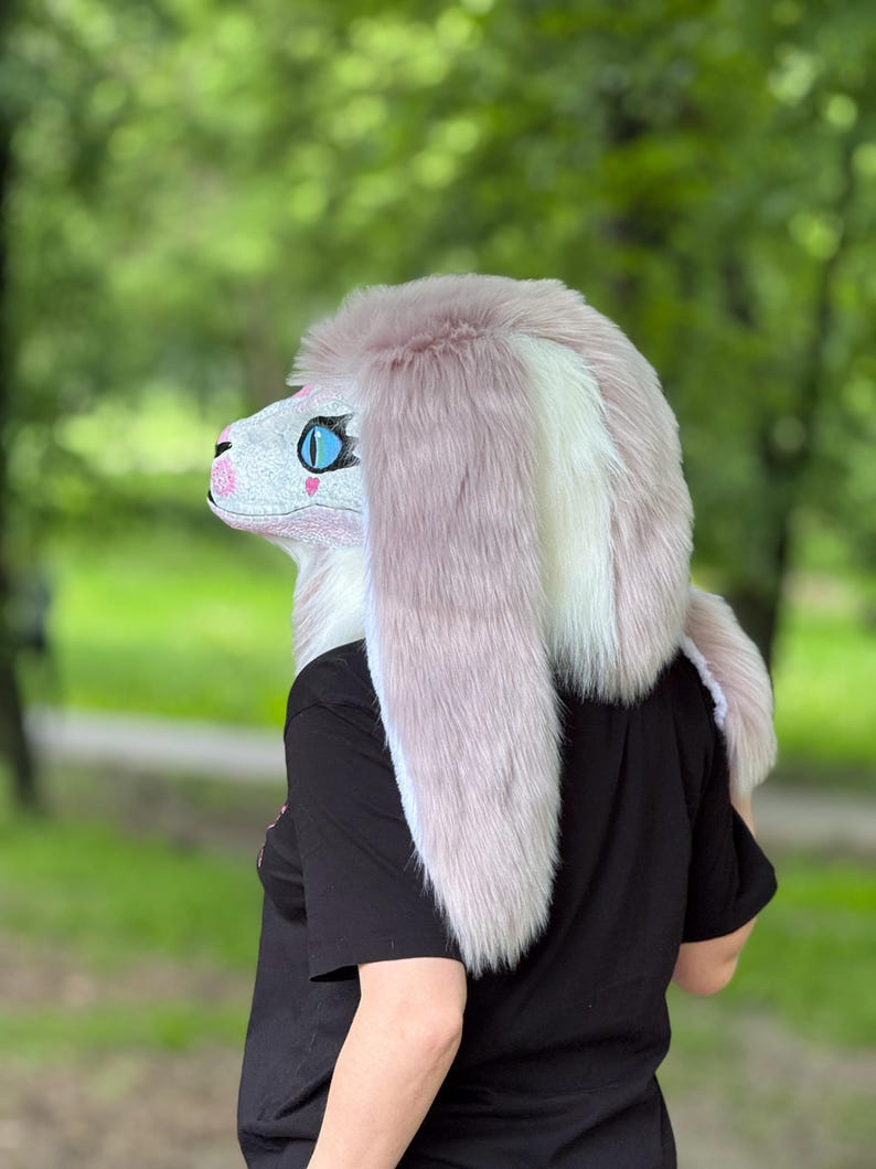 Pink Dino Fursuit Head With Long Ears, Movable Jaw, Cute Design ...