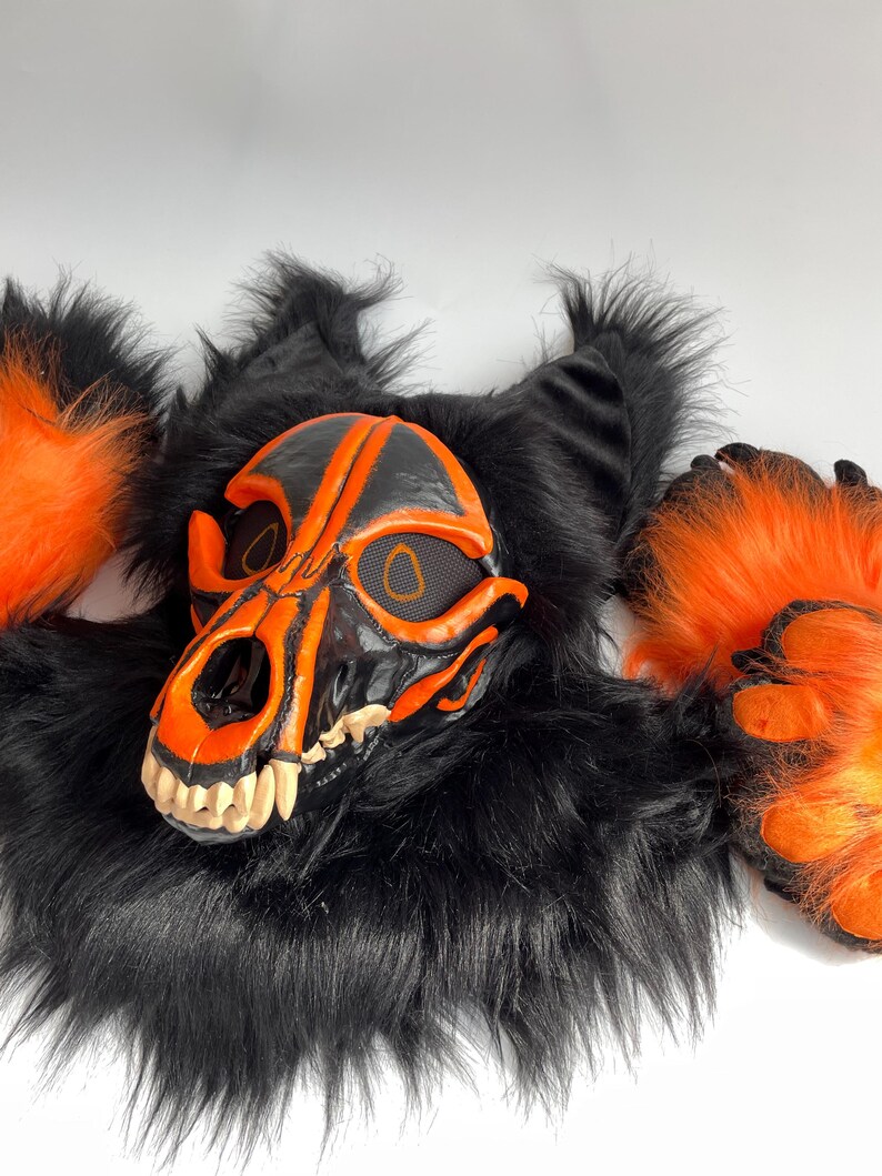 Black Orange Skulldog Fursuit Partial | Werewolf Fursuit Head Premade ...