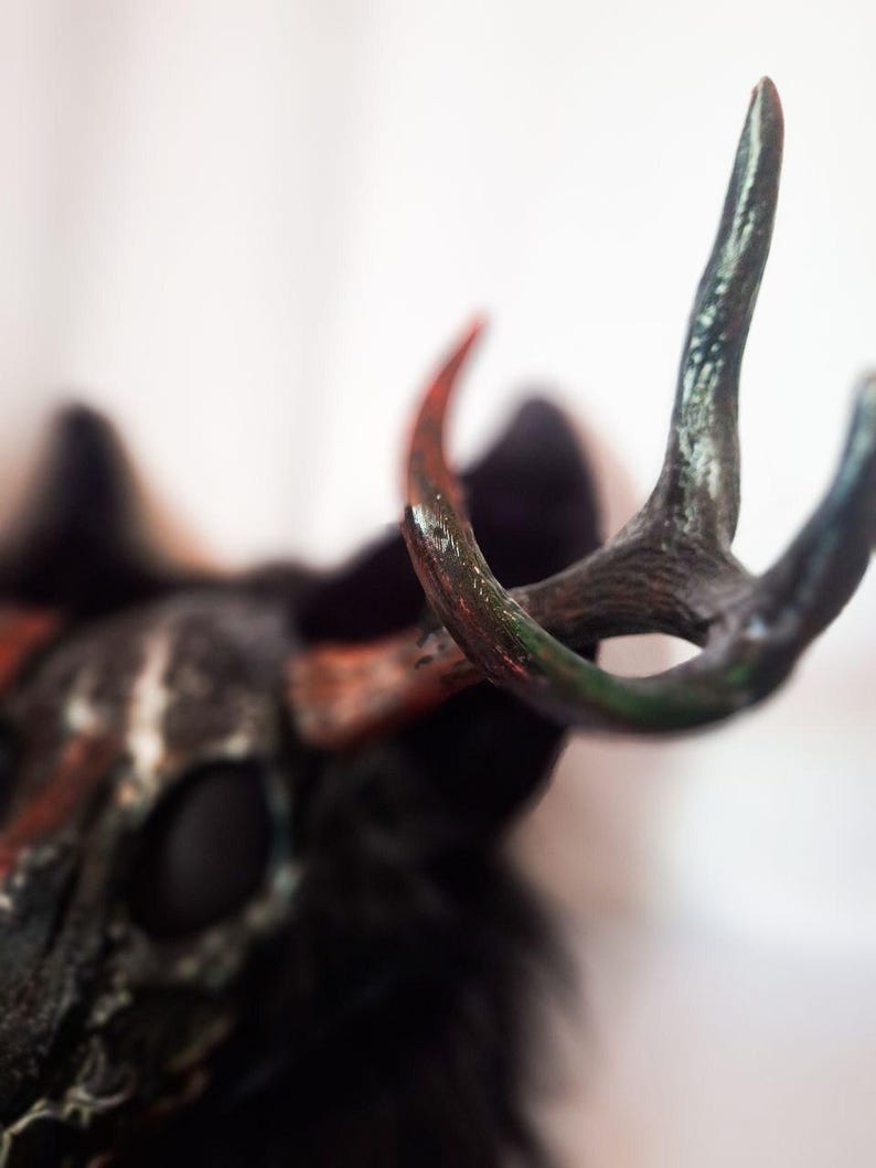 Wendigo Fursuit Head Premade, Tribal Bone Mask With Removable Horns ...