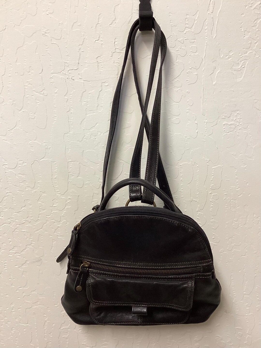 Vintage FOSSIL Brown Leather Backpack - Etsy