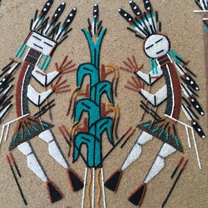 NAVAJO Native American RAINBOW PEOPLE Sand Painting Signed Mcdonald Old ...