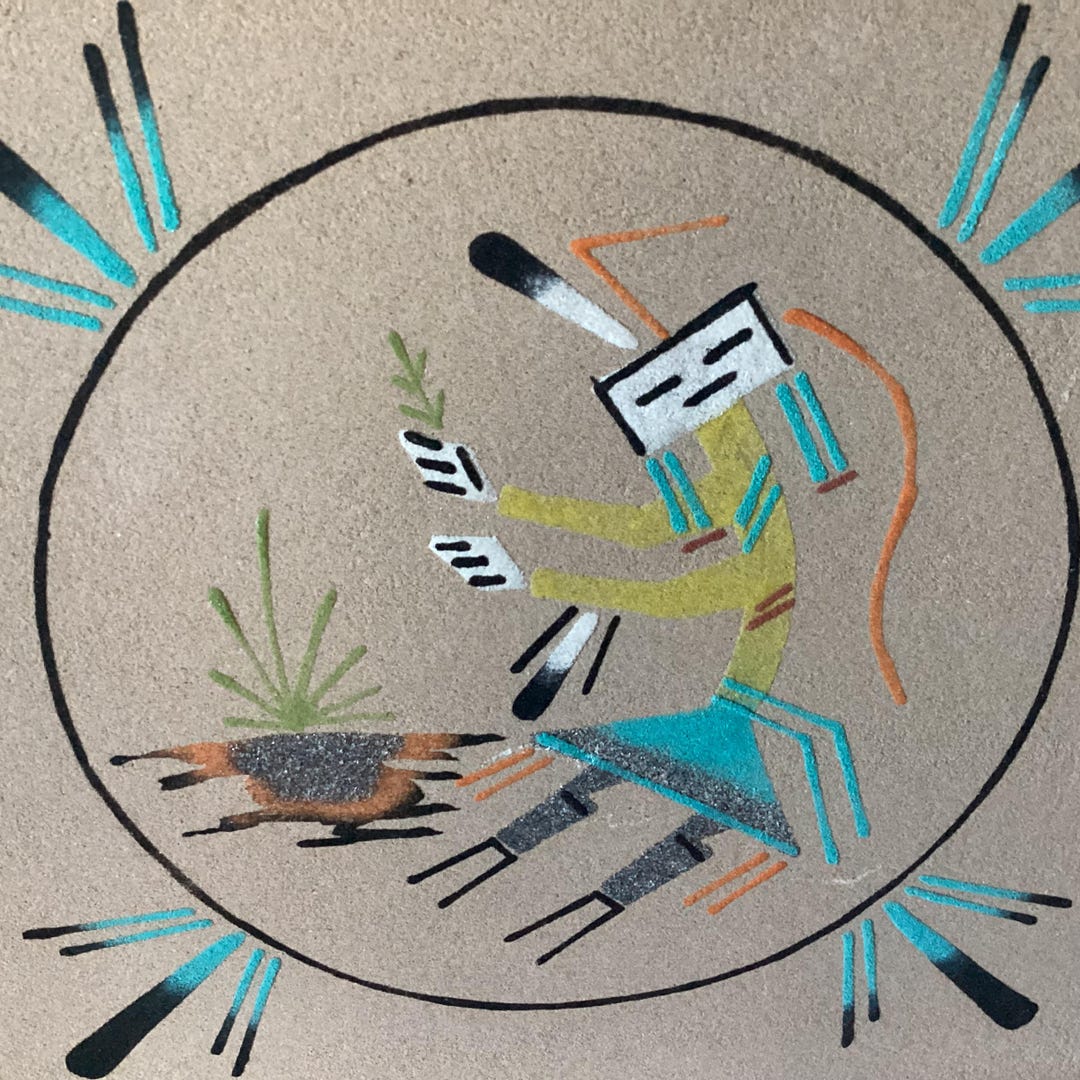 NAVAJO Native American RAINBOW Sand Painting Signed Old West Kachinas ...