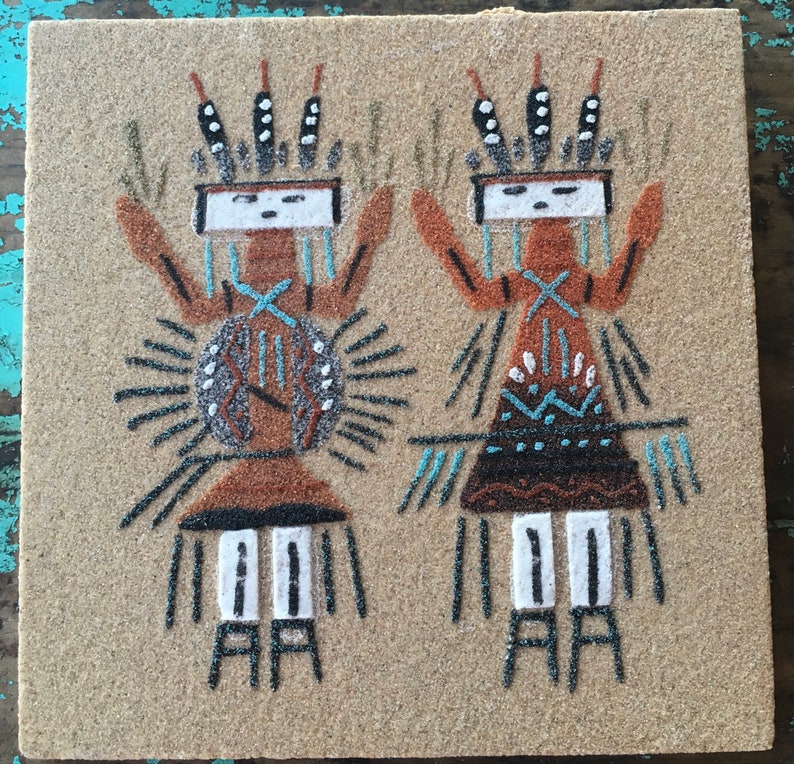 NAVAJO Native American Sand Painting Signed OLD WEST - Etsy
