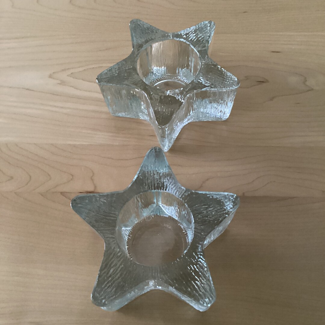 VINTAGE SALLY FOSTER 5 Point Star Thick Glass Votive Candle Holders ...