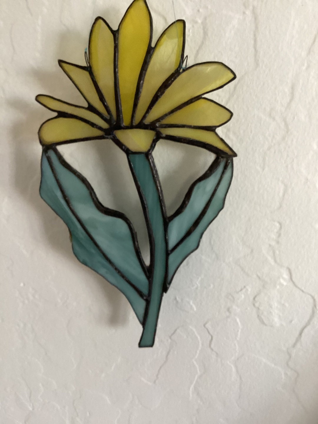 Vintage LEADED GLASS FLOWER Window Display in Green and Blue - Etsy