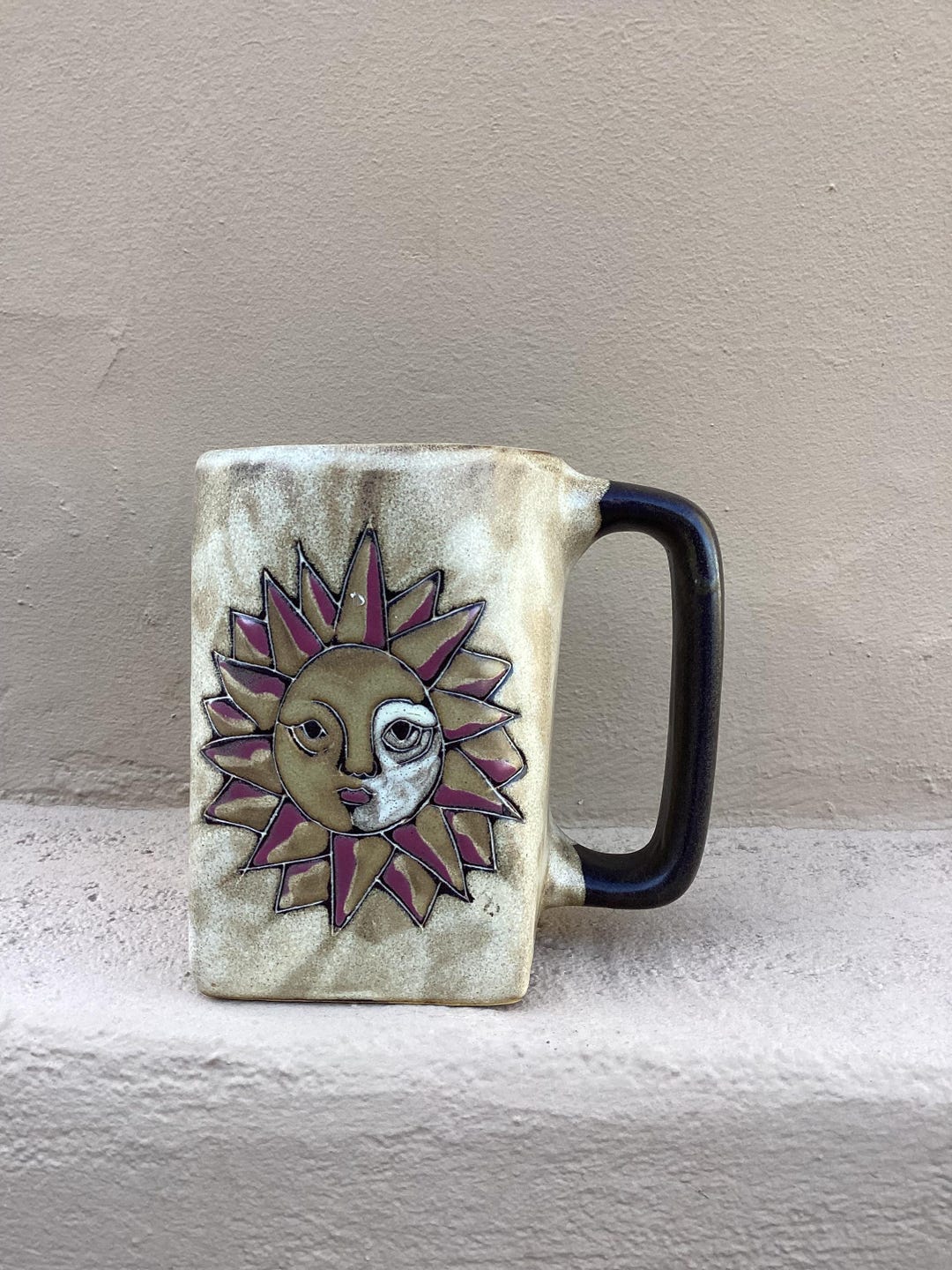 Vintage MARA Square Bottom Geo Sun Stoneware Mugs Handcrafted Hand ...