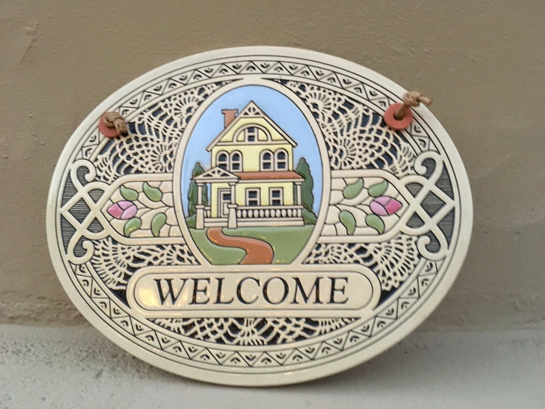Vintage CERAMIC WELCOME SIGN Hand Made - Etsy