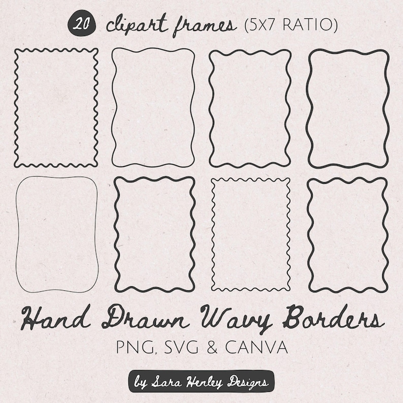 Handdrawn Wavy Frame SVG Bundle, Handdrawn Wedding Wavy Border ...