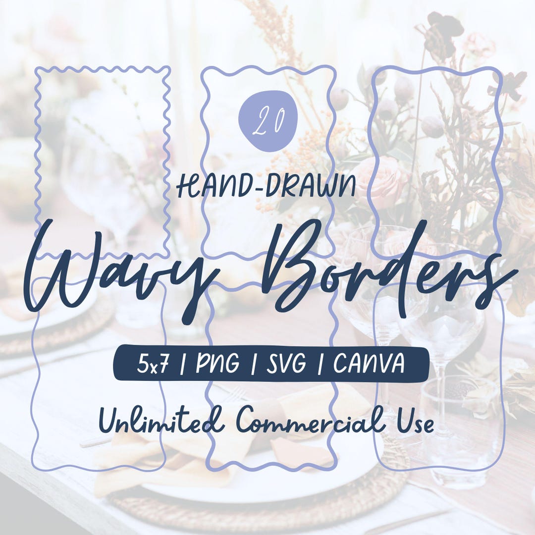 Handdrawn Wavy Frame SVG Bundle, Handdrawn Wedding Wavy Border ...