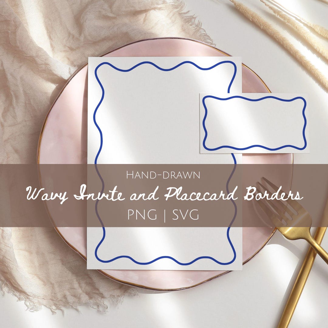 Handdrawn Wavy Border Invite and Placecard SVG Bundle, Handdrawn ...