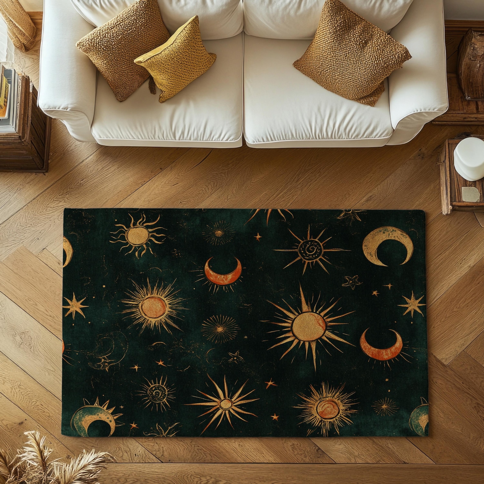 Whimsical Sun and Moon Rug, Moon and Stars Pattern Rug, Stars Pattern ...