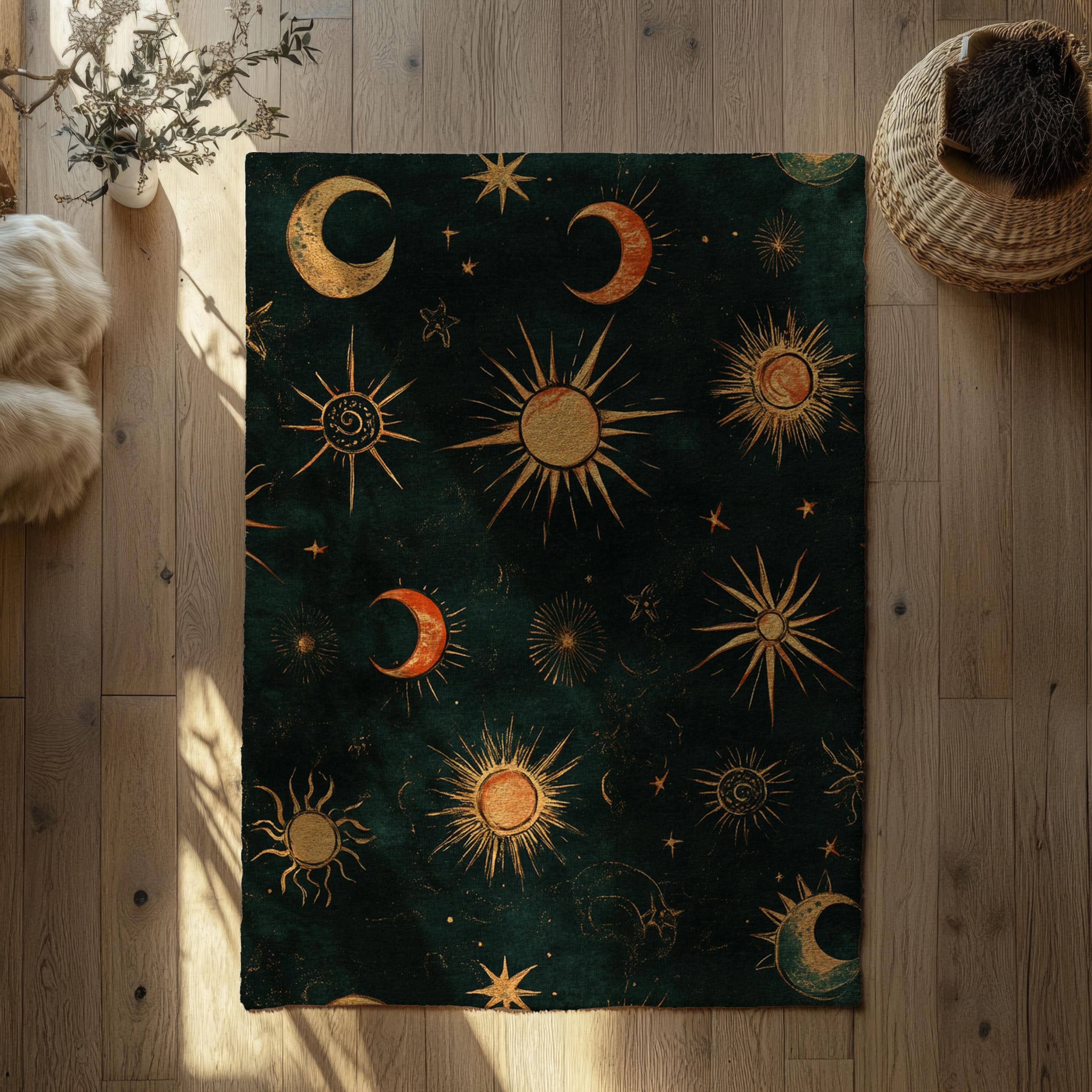 Whimsical Sun and Moon Rug, Moon and Stars Pattern Rug, Stars Pattern ...