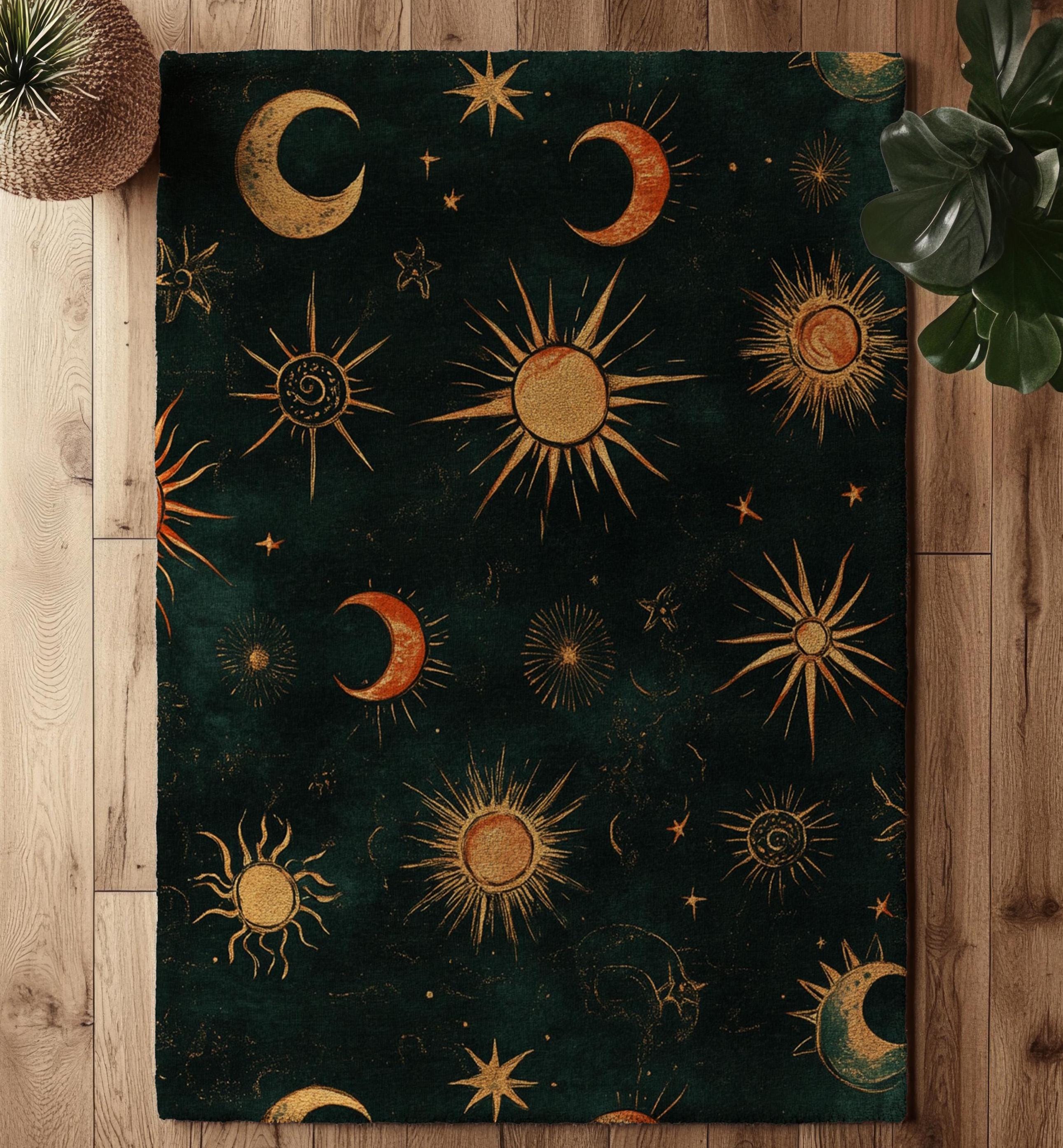 Whimsical Sun and Moon Rug, Moon and Stars Pattern Rug, Stars Pattern ...