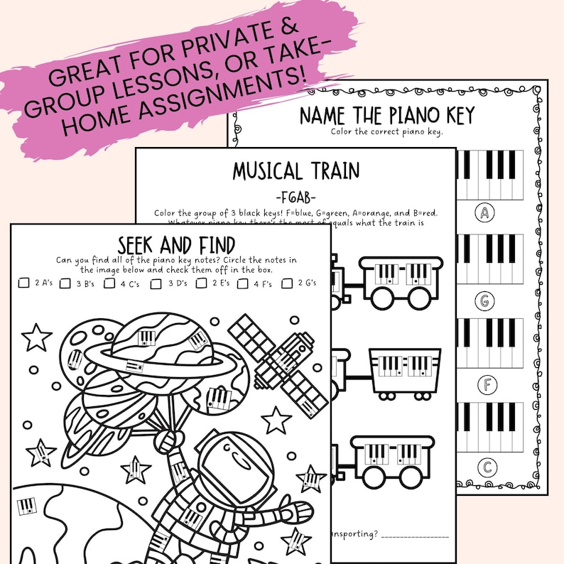 Piano Keys Worksheets for Beginners | Digital Download | Preschool ...