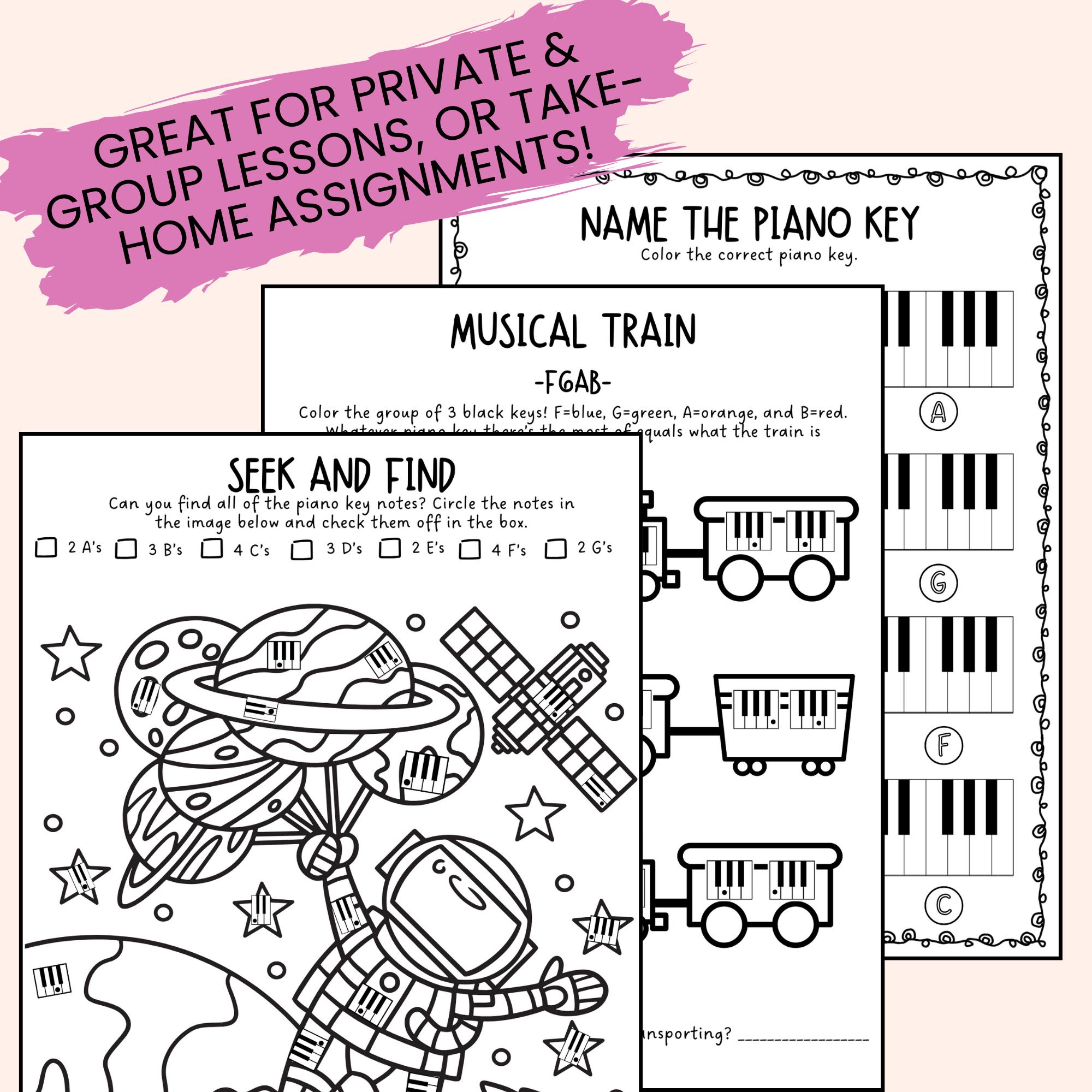 Piano Keys Worksheets for Beginners | Digital Download | Preschool ...