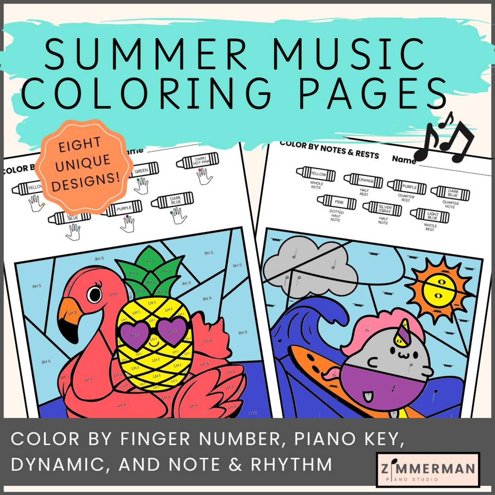 Summer-themed Music Coloring Pages - Etsy