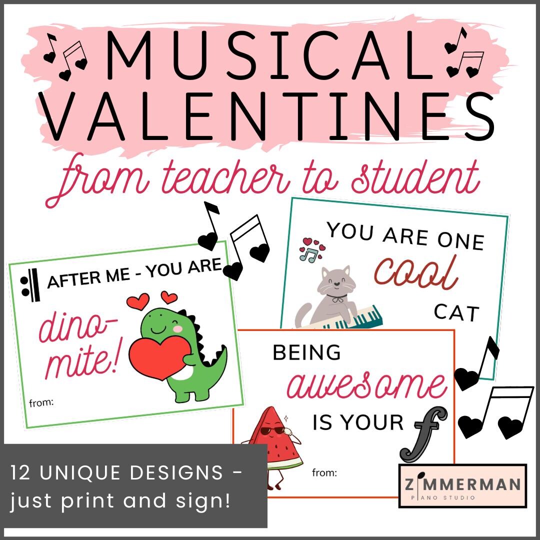 Printable Musical Valentines - From Teacher to Student. Music ...