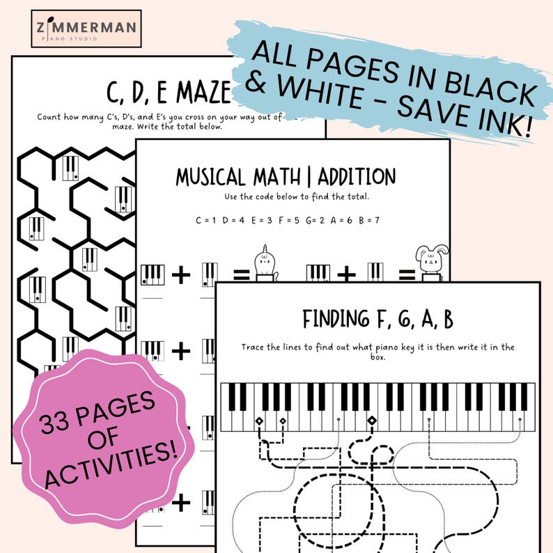 Piano Keys Worksheets for Beginners | Digital Download | Preschool ...