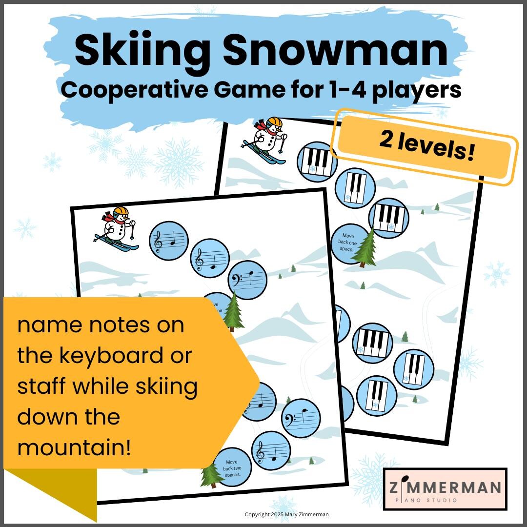 Skiing Snowman | Beginning Piano Cooperative Game | Piano Notes | Music ...