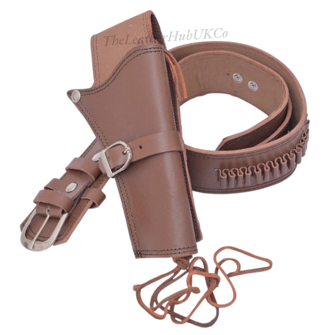 Handmade Western Leather Gun Holster Belt – Cowboy Action, Adjustable ...