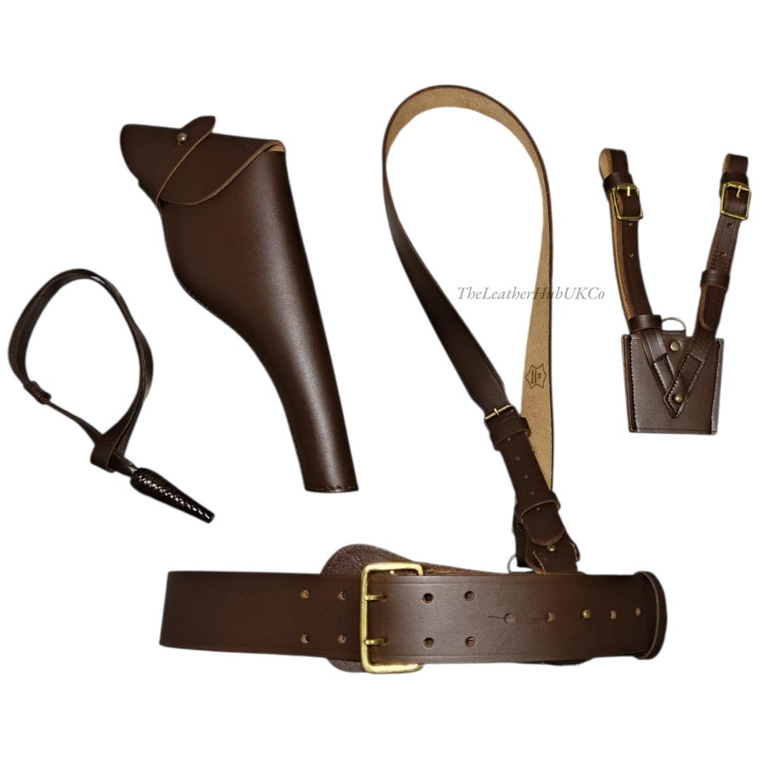 Genuine Leather Sam Browne Belt Set: Military Holster, Sword Frog ...