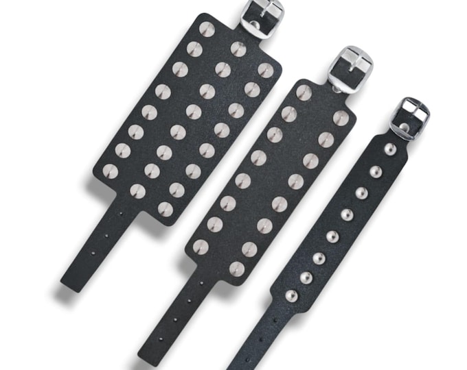 Premium 1-1/4" 32 Mm Wide Full Grain Leather Studded Wristband With Two ...