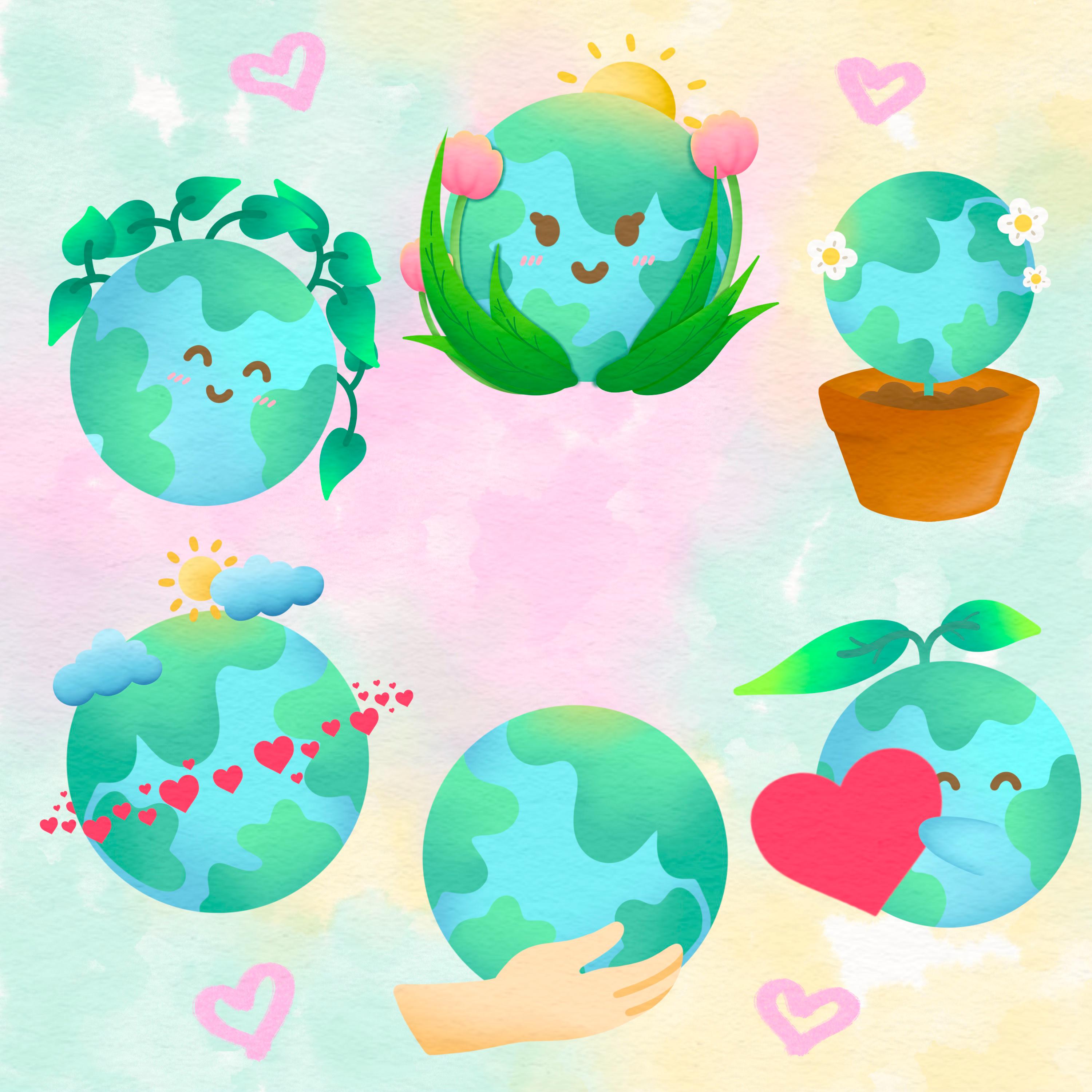 Earth Day Clipart, 20 PNG Cutie Earth Day, Digital Download, Eco ...