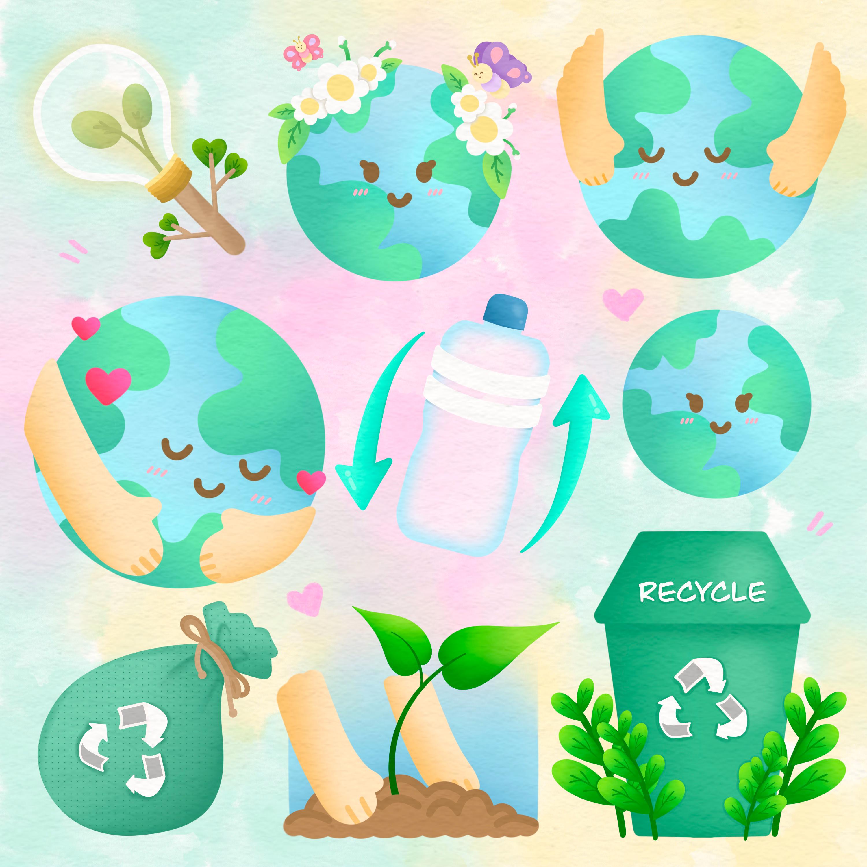 Earth Day Clipart, 20 PNG Cutie Earth Day, Digital Download, Eco ...