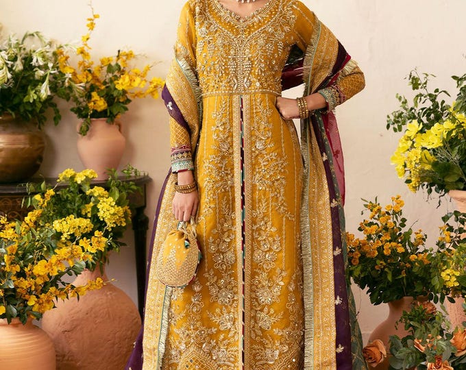 Orange Net Maxi/long Frock | Pakistani Designer Wedding Dress | Guest ...