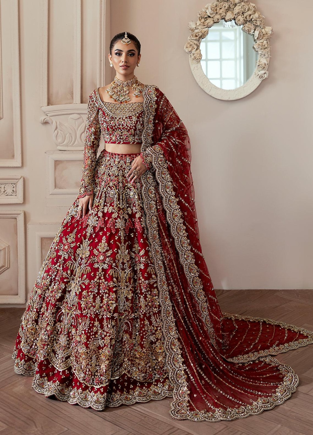 Red Color Hand Embellished Bridal and Formal Dress, Sharara, Gharara ...