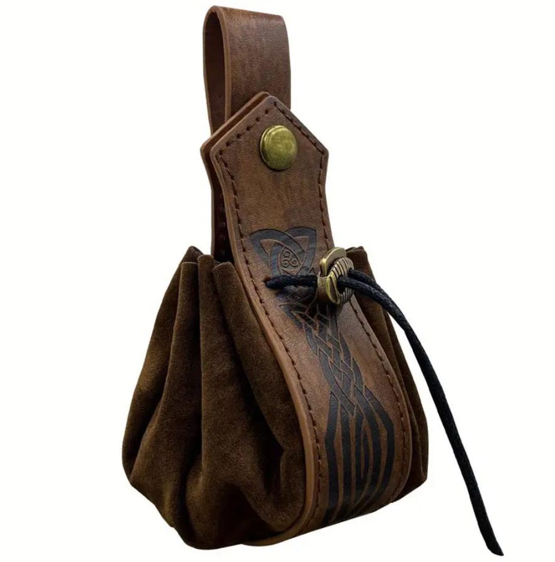 Faux Leather Viking Drawstring Pouch - Retro Nordic Coin Purse, Vintage ...