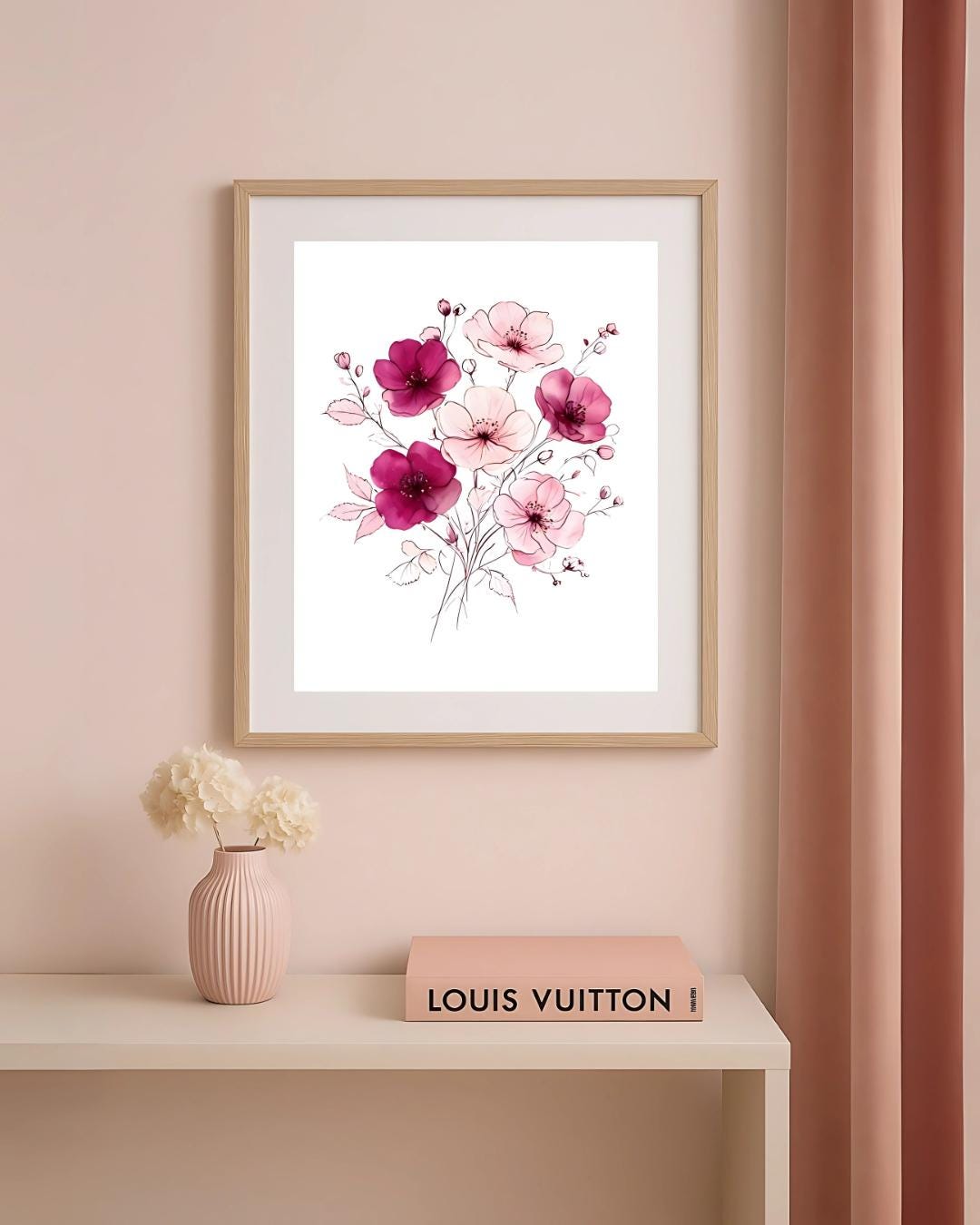 Soft Pink Floral Line Art – Digital Download Wall Art - Etsy