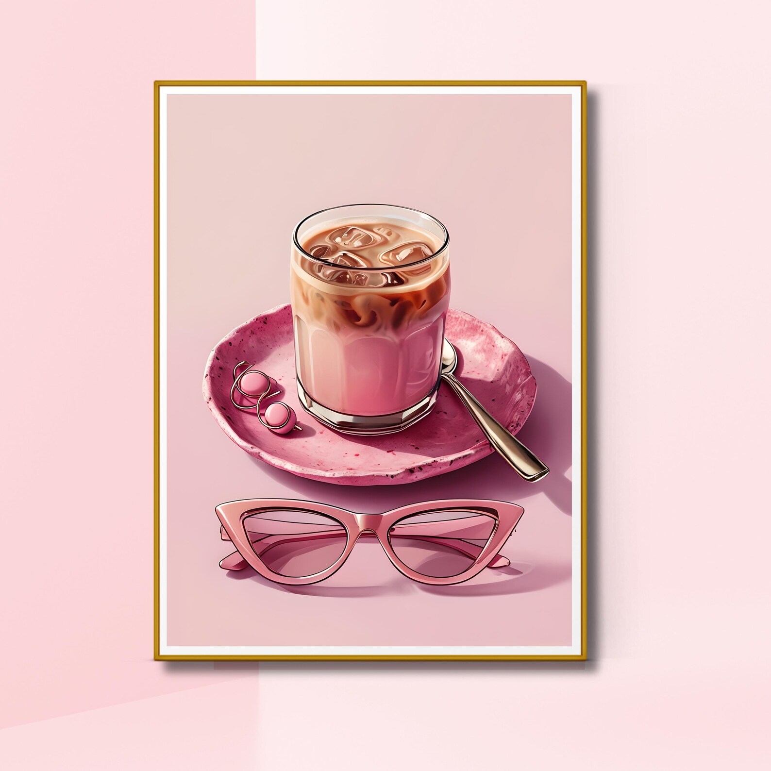 Pink Iced Coffee Wall Art Printable | Aesthetic Cafe Decor Digital ...