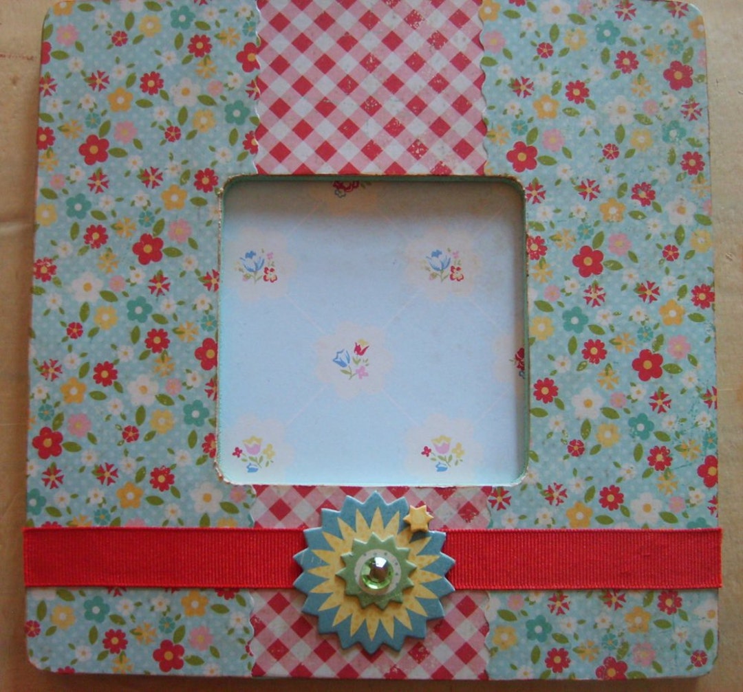 Flowers and Gingham Decoupaged Picture Frame - Etsy