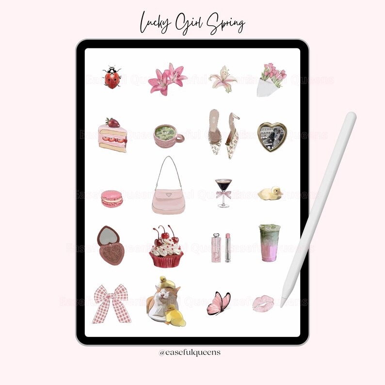 Lucky Girl Spring Stickers | Hand-drawn Clipart, Planner Graphics ...