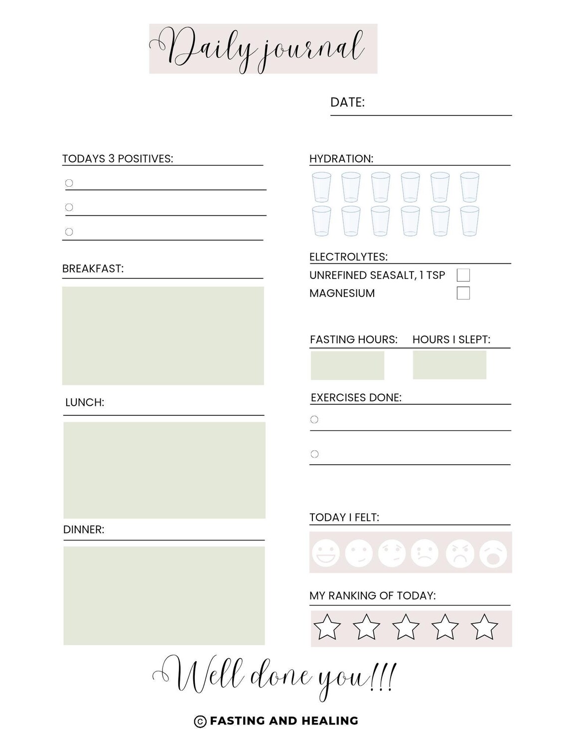 PRINTABLE Daily Fasting and Food Journal - Intermittent Fasting - Track ...
