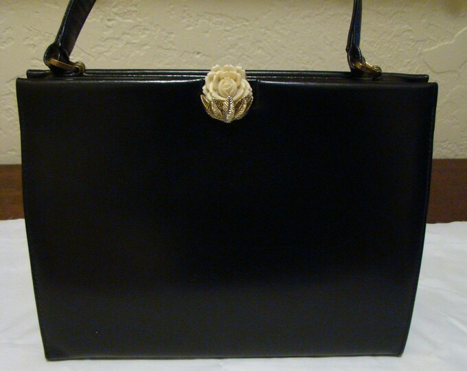 Vintage Black 1960s Michels-drew Handbag Purse With Rose Clasp - Etsy